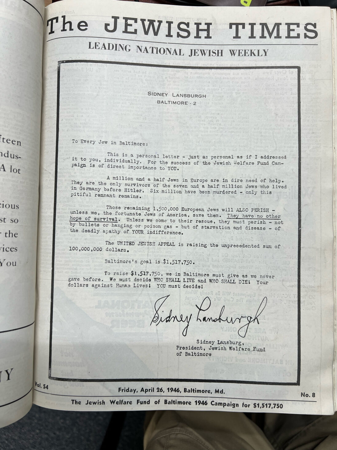 Remember When: A Powerful Letter in 1946 - Baltimore Jewish Times